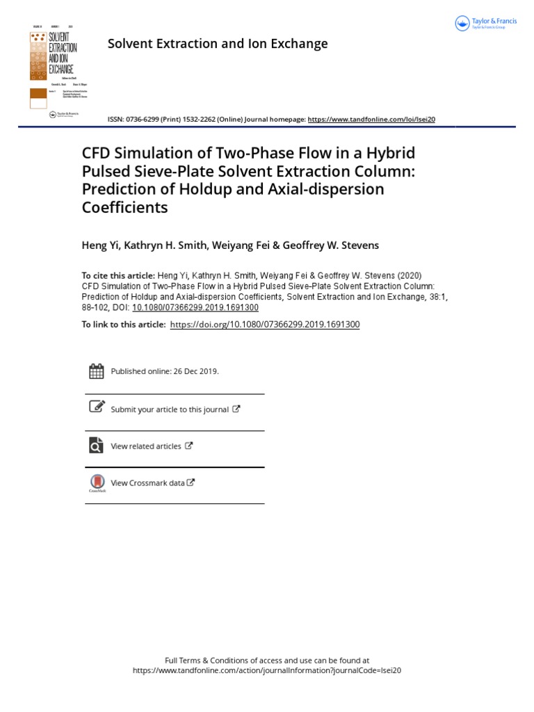 CFD Simulation of Two-Phase Flow in A Hybrid Pulsed Sieve-Plate Solvent Extraction Column ...