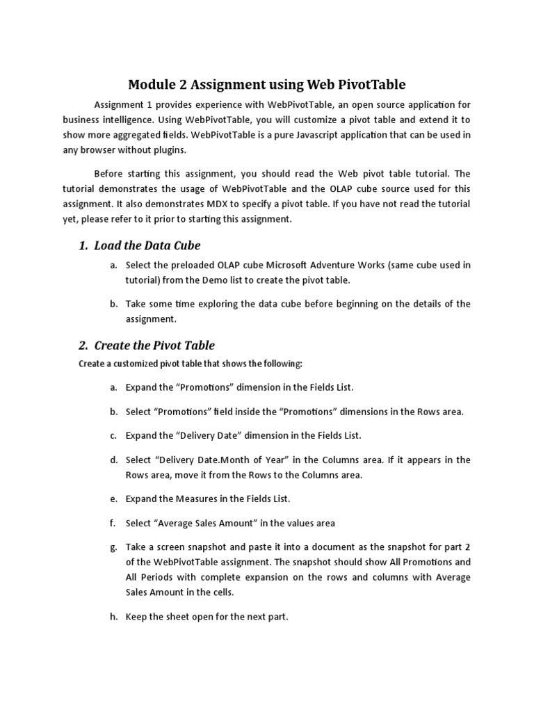 Module 2 Assignment Using Web Pivottable: 1. Load The Data Cube | PDF ...