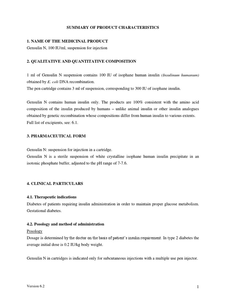 Gensulin N Insulin Injection Guide | PDF | Insulin | Hypoglycemia