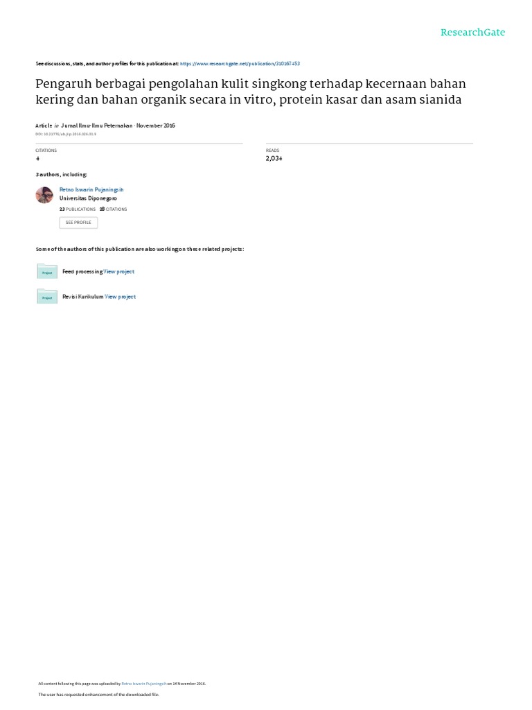 Pengaruh Berbagai Pengolahan Kulit Singkong Terhadap Kecernaan Bahan Kering Dan Bahan Organik ...