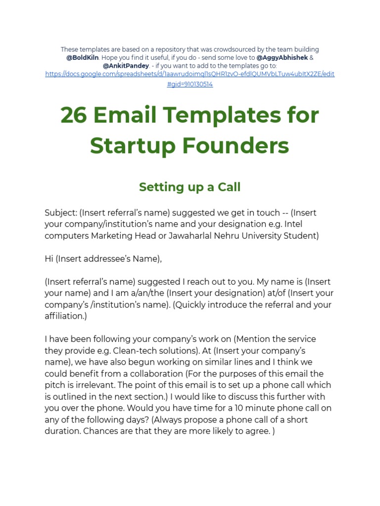 26 Email Templates For Startup Founders | PDF | Career & Growth