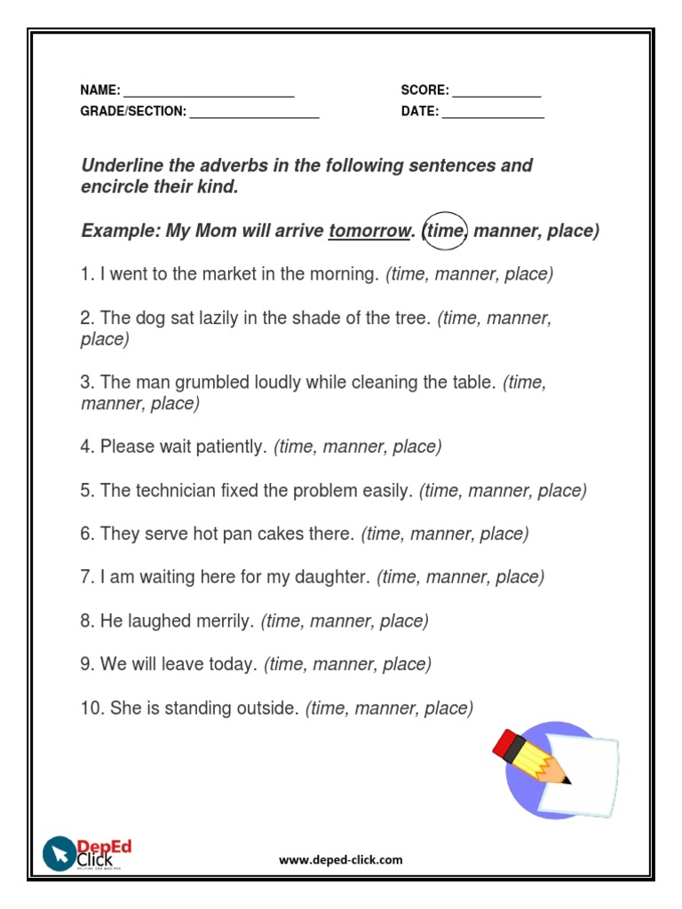 Grade 4 Adverb Activity Sheet | PDF | Home & Garden