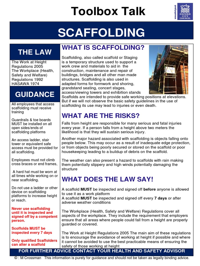 188 Scaffolding - Toolbox - Talk | Download Free PDF | Scaffolding ...