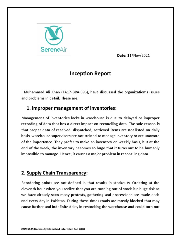 Inception Report (Muhammad Ali Khan) (FA17-BBA-096) | PDF | Inventory ...