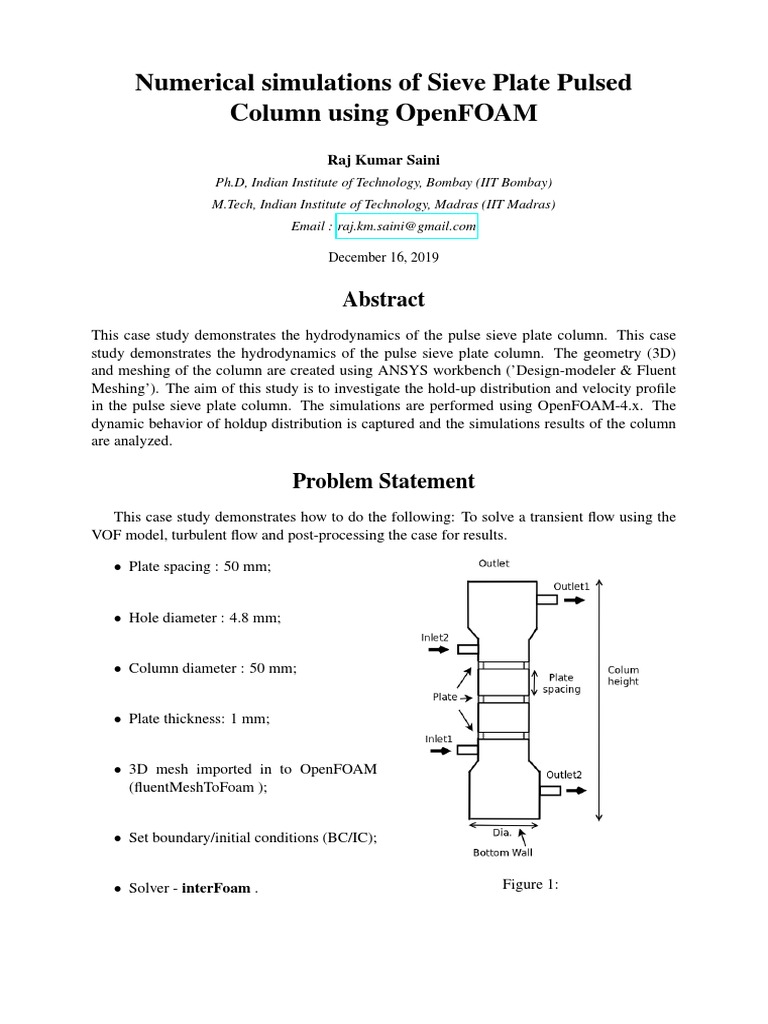 Numerical Simulations of Sieve Plate Pulsed Column Using Openfoam | PDF | Technology & Engineering