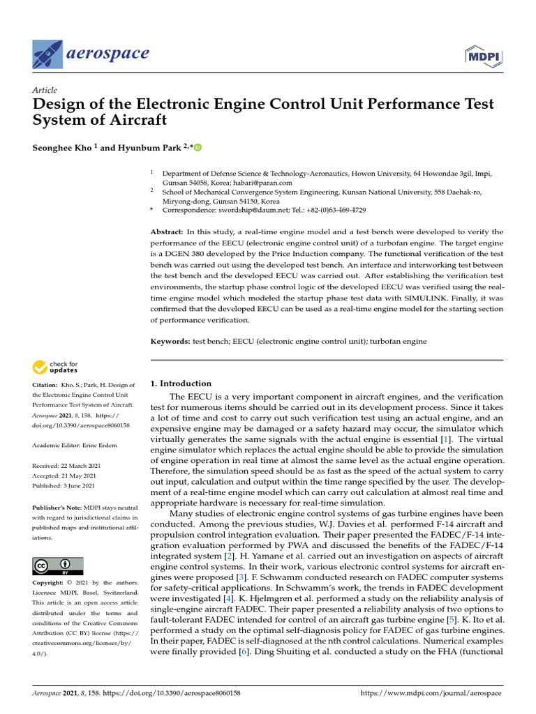 Aerospace: Design of The Electronic Engine Control Unit Performance ...