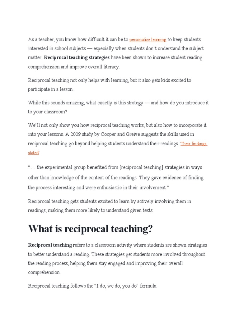Reciprocal Teaching by Akashdeep Kaur | PDF | Reading Comprehension ...