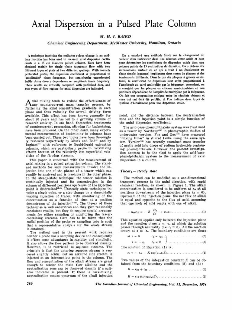 Axial Dispersion in A Pulsed Plate Column | Download Free PDF | Fluid ...