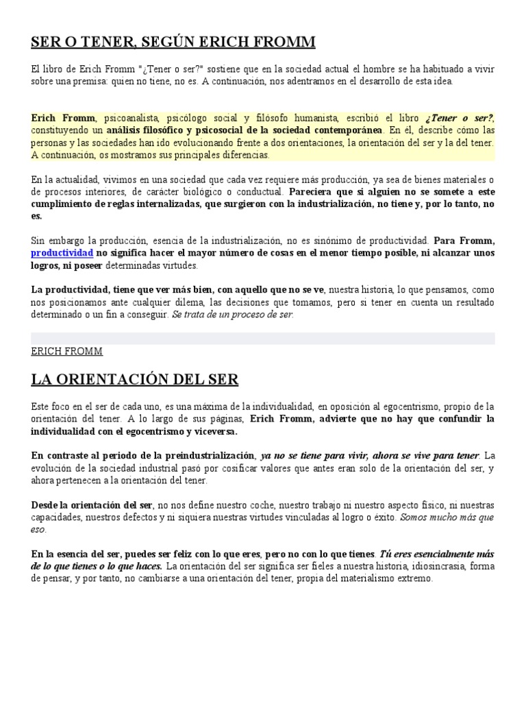 Ser o Tener | PDF | Erich Fromm | Sociedad