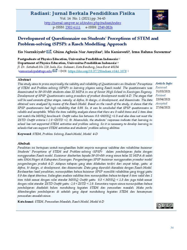 Development of Questionnaire On Students' Perceptions of STEM and | PDF ...