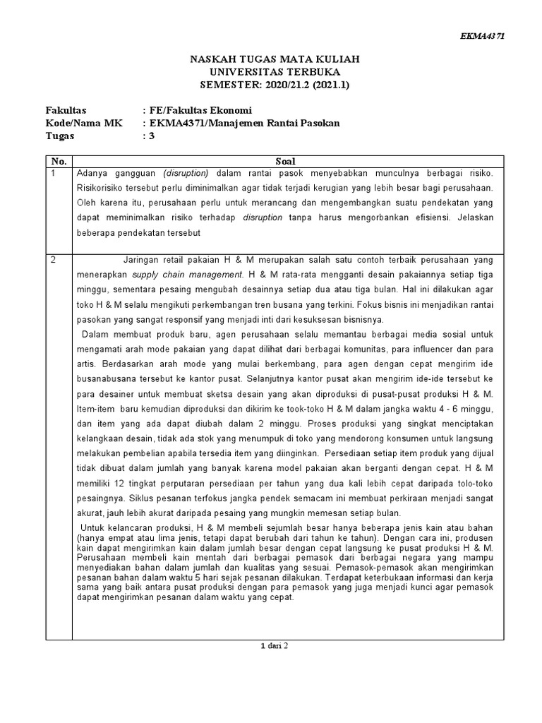 Tugas 3 Manajemen Rantai Pasokan. | PDF