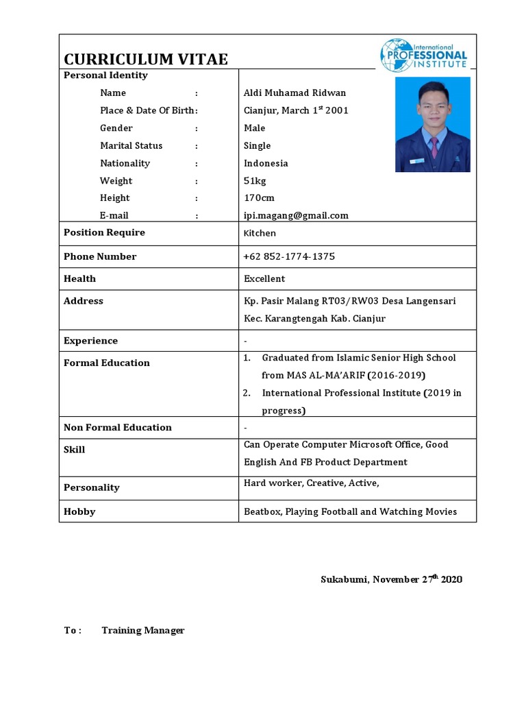 CV & Resume Aldi Muhamad Ridwan KITCHEN | PDF