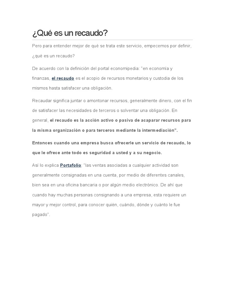 Que Es Recaudo | PDF | Bancos | Dinero