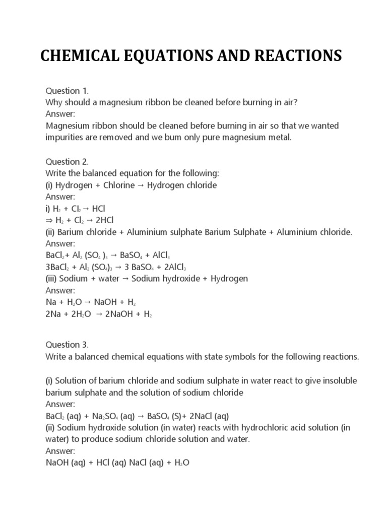 Chemical Equations and Reactions Notes | PDF | Chemical Reactions ...