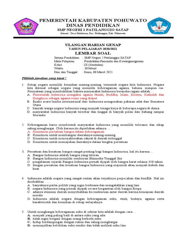 Soal Ulangan Harian Kelas 9B | PDF