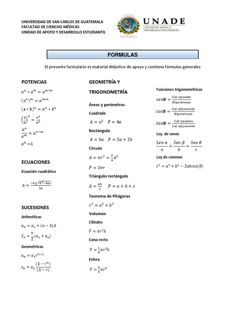 Formulario de Fórmulas Matemáticas | PDF | Geometría euclidiana ...