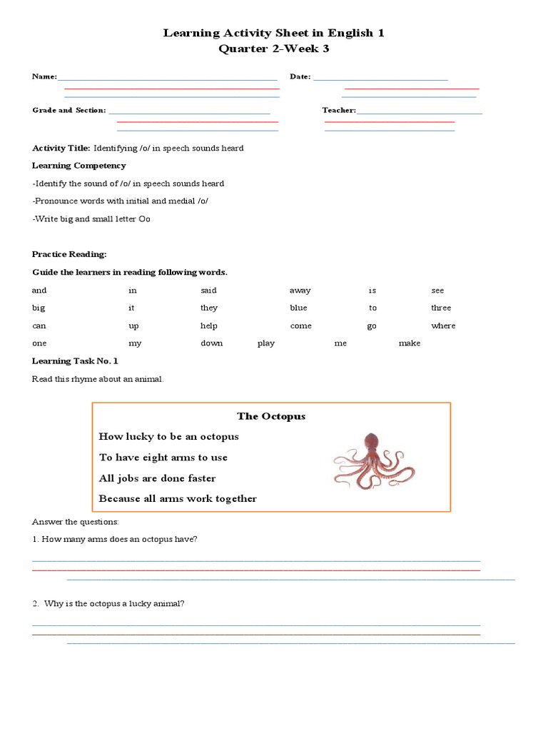 Q2 Learning Activity Sheet in English 1 Week3 | PDF | Cognitive Science ...