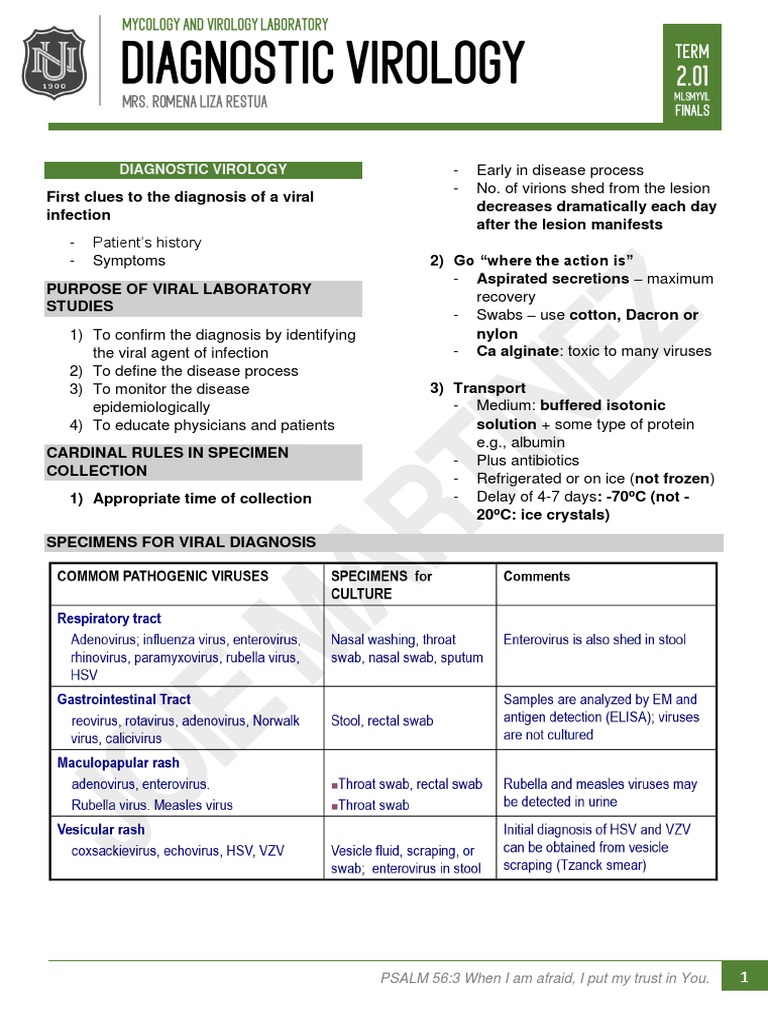 2.01 Diagnostic Virology | PDF | Virus | Infection