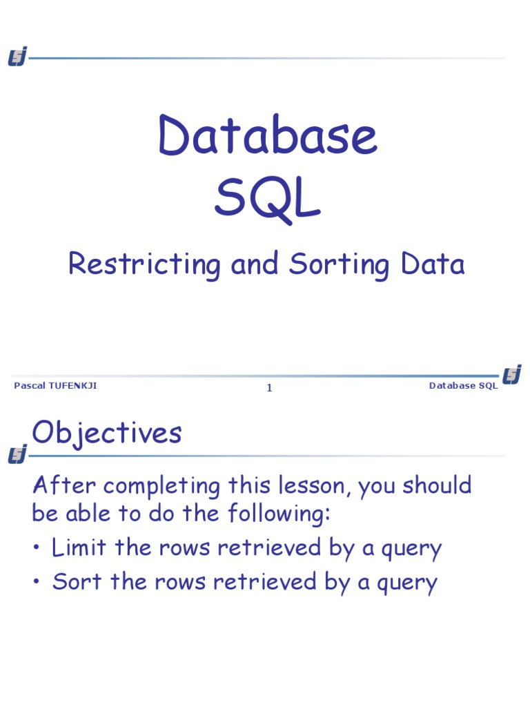 03 - Restricting and Sorting Data | PDF | Software Development | Data Management