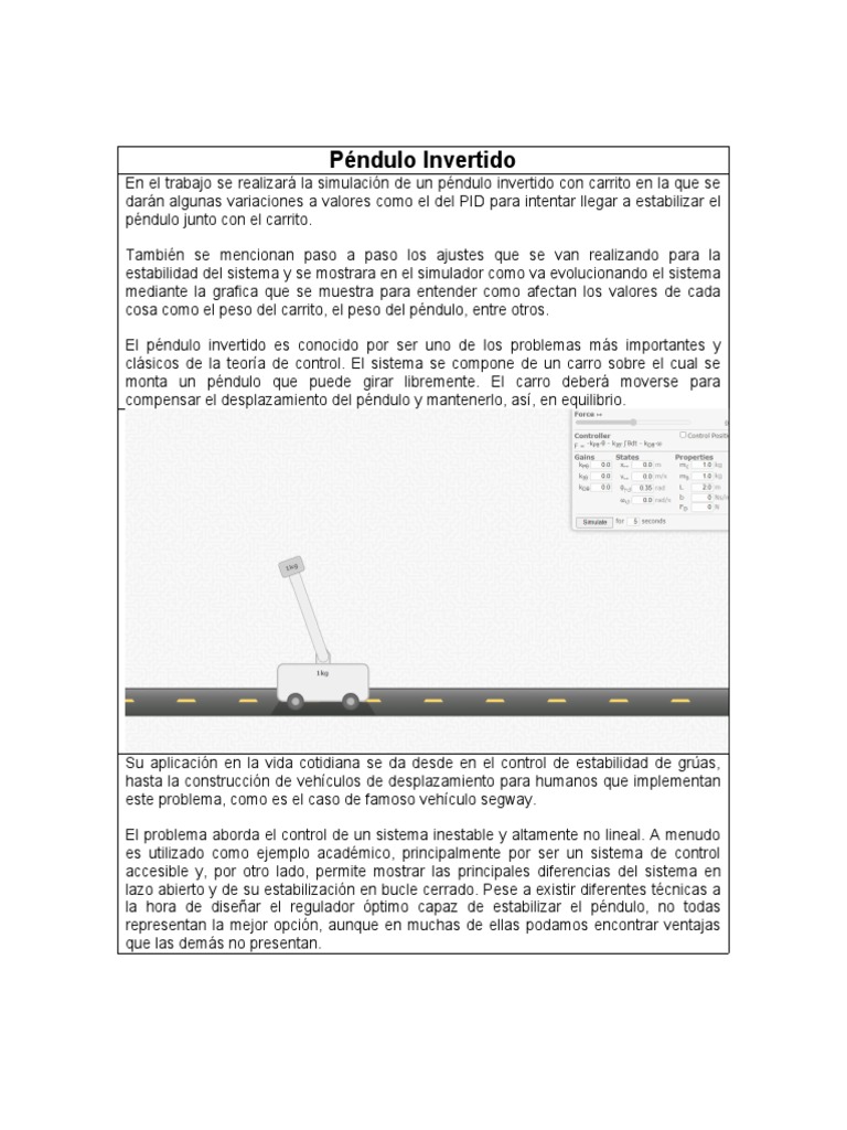 Simulación de Péndulo Invertido con PID | PDF | Tecnología