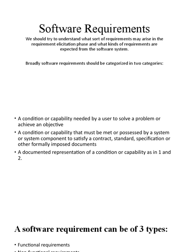 Software Requirements Classifications | PDF | System | Computing