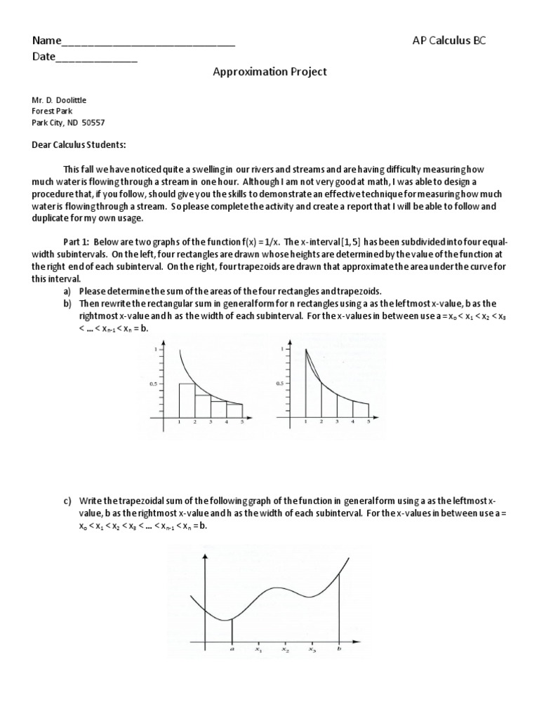 Name - AP Calculus BC Date - Approximation Project | PDF | Integral | Area