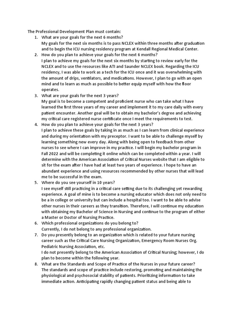 Professional Development Plan | PDF | Nursing | Intensive Care Medicine