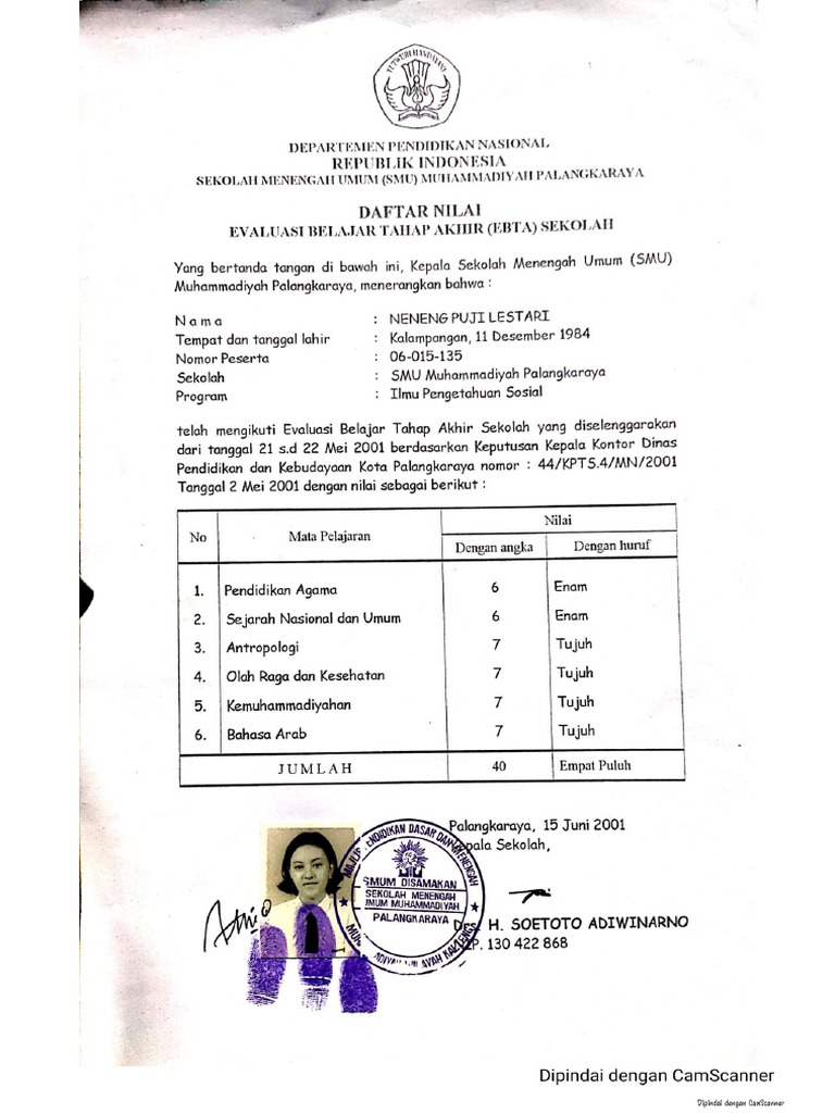 Transkrip Nilai SMA | PDF