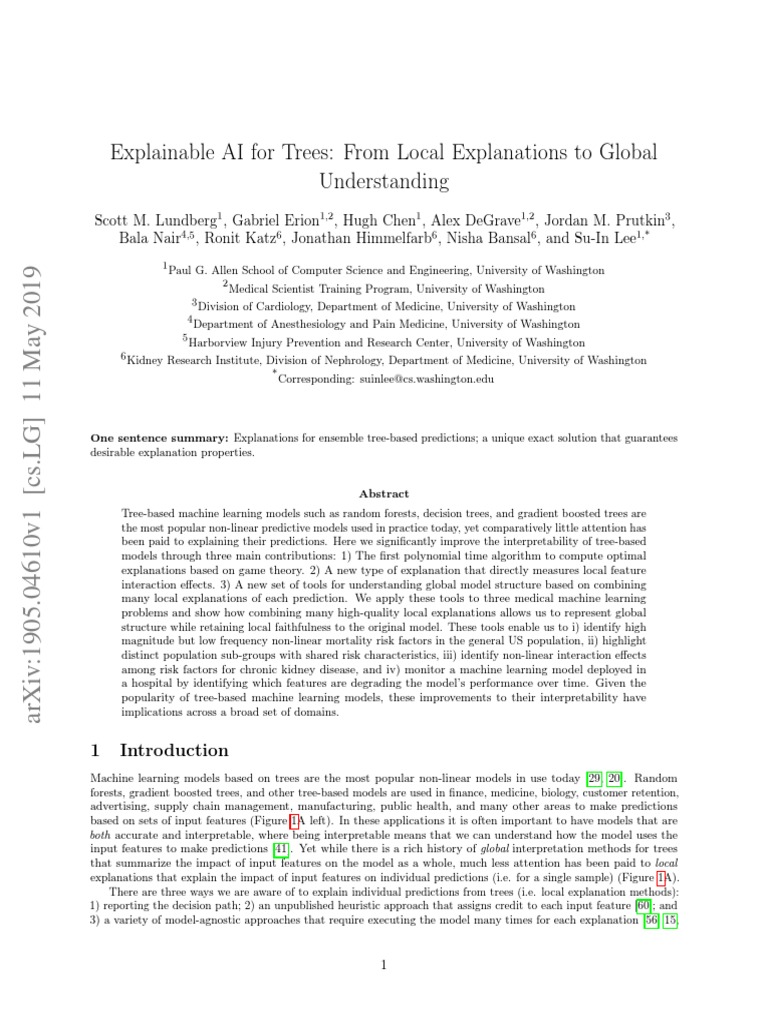 Explainable AI For Trees | PDF | Blood Pressure | Machine Learning