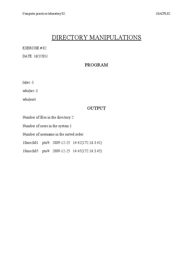 Directory Manipulations: Program | PDF | Matrix (Mathematics) | Parameter (Computer Programming)