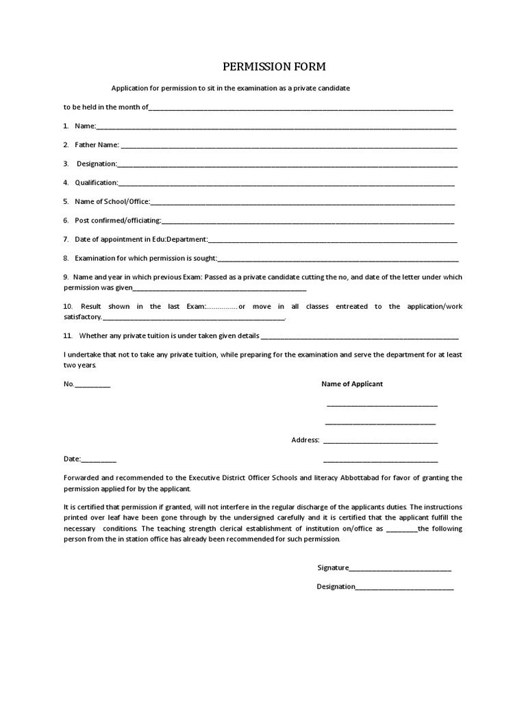 Permission Form | PDF | Test (Assessment)