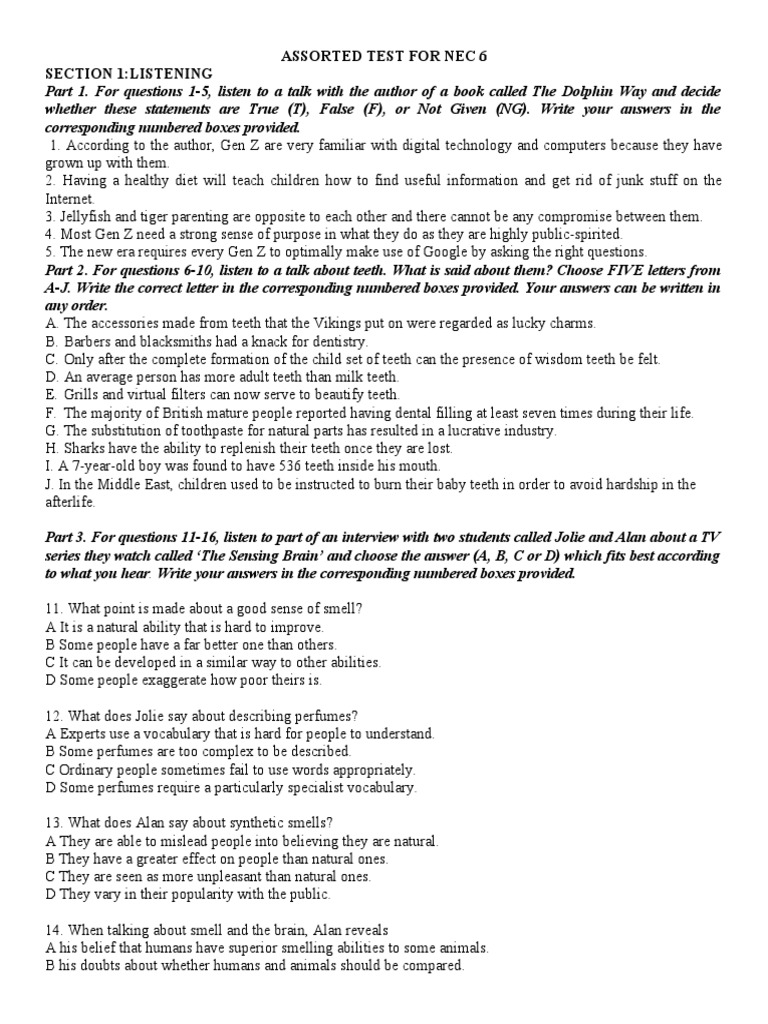 Assorted Test For Nec 6 Section 1:listening | PDF | I Phone | Smartphone