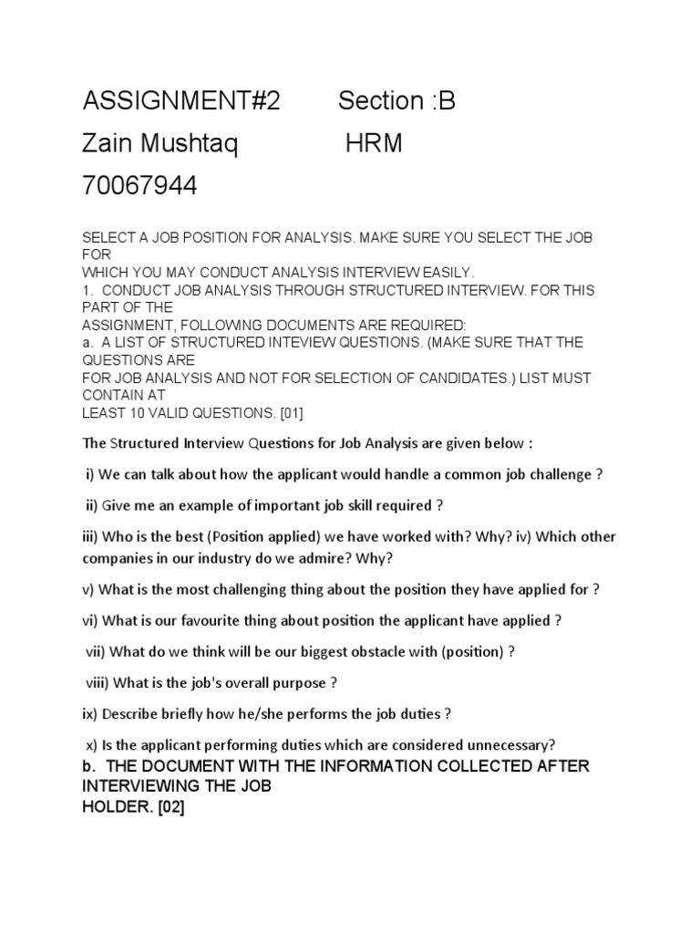 Assignment#2 Section:B Zain Mushtaq HRM 70067944 | PDF | Specification (Technical Standard ...
