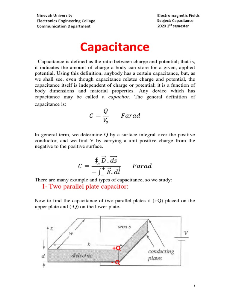 Capacitance: 1-Two Parallel Plate Capacitor | PDF | Capacitance | Capacitor