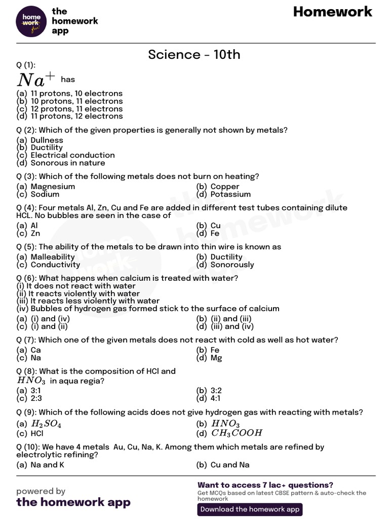 Questions - Homework - 10th - Science - 2021-11-21T08 - 31 | PDF ...