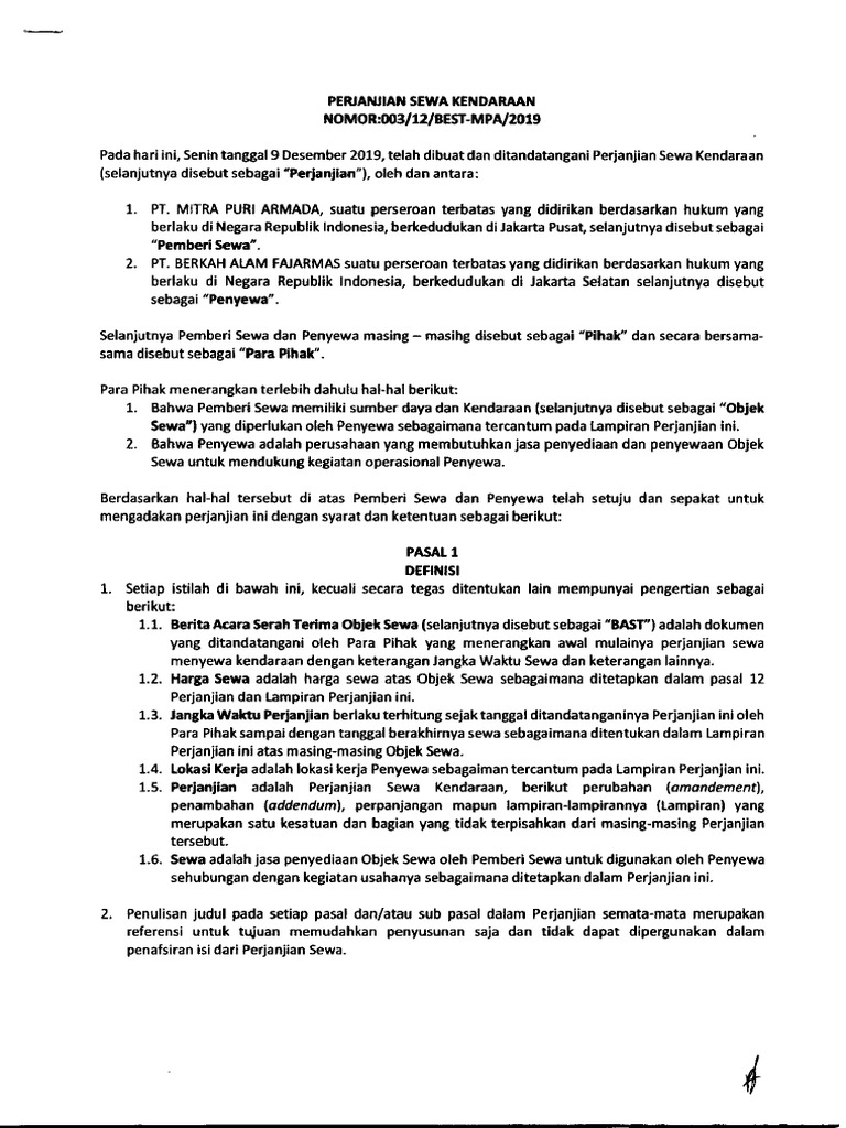Perjanjian Sewa MPA-BAFM | PDF