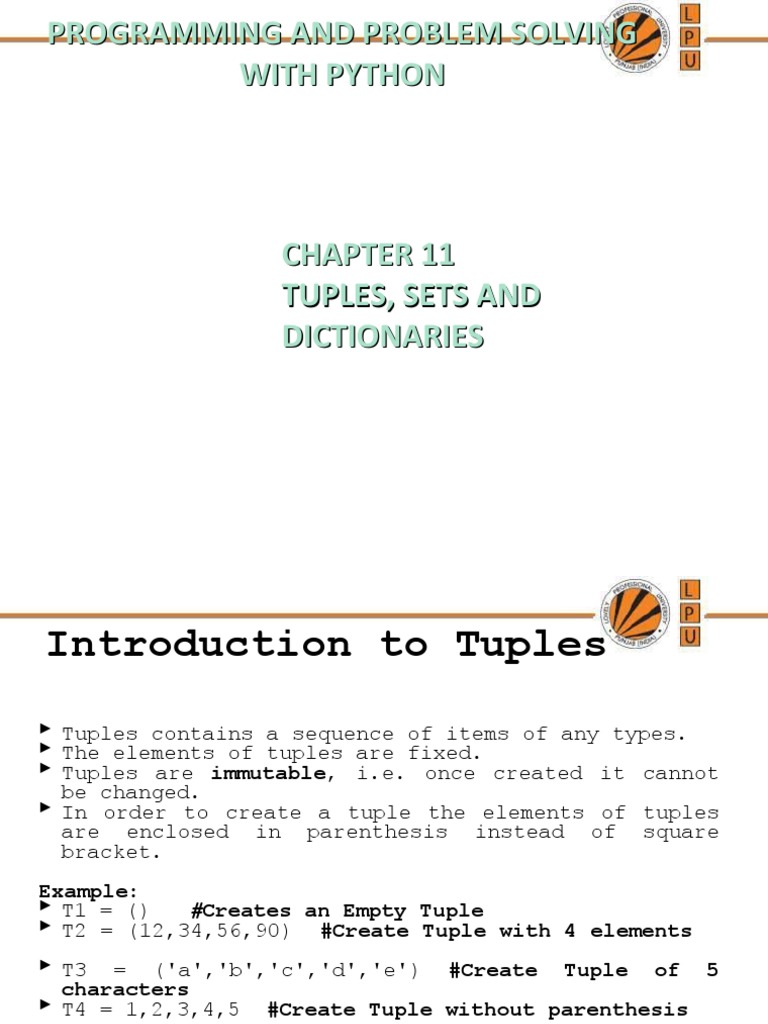 Tuples and Dictionary | PDF | Parameter (Computer Programming) | Bracket