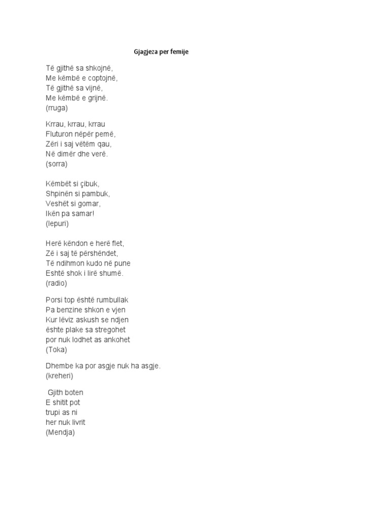 Gjagjeza Per Femije | PDF