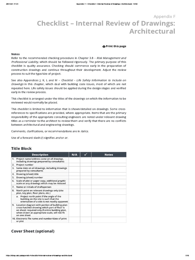 Appendix F - Checklist - Internal Review of Drawings - Architectural ...