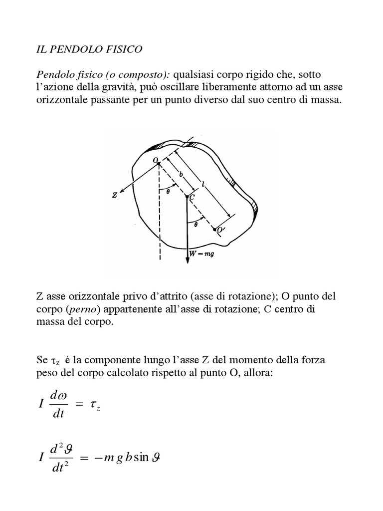 Il Pendolo Fisico Pendolo Fisico (O Composto) : Qualsiasi Corpo Rigido Che, Sotto | PDF