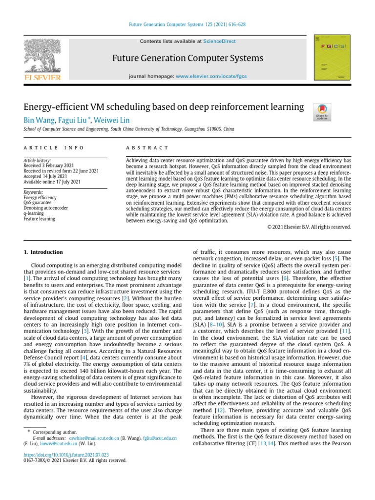 2021 - Energy-Efficient VM Scheduling Based On Deep Reinforcement Learning | PDF | Cloud ...