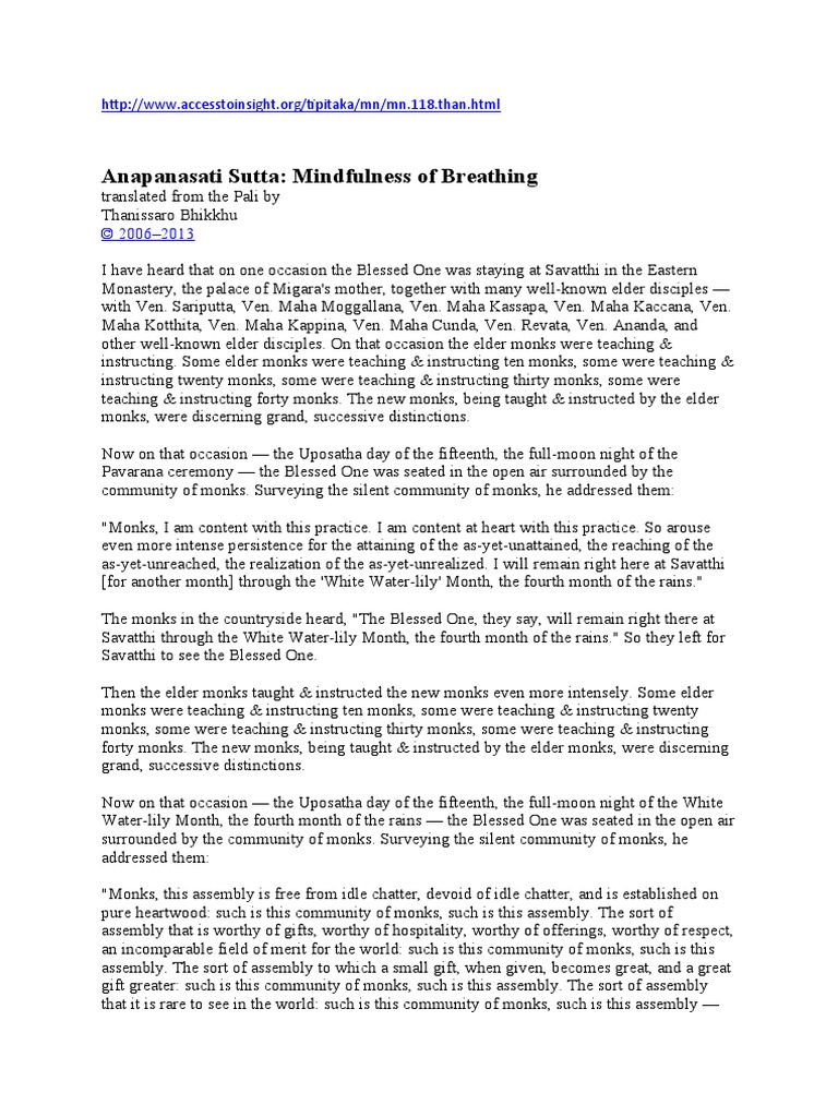 Anapanasati Sutta: Mindfulness of Breathing | PDF | Buddhist ...