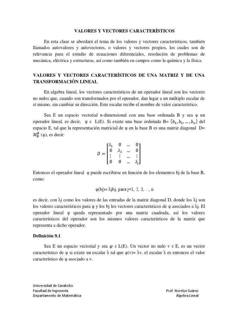 Valores y Vectores Característicos en Álgebra | PDF | Matriz ...