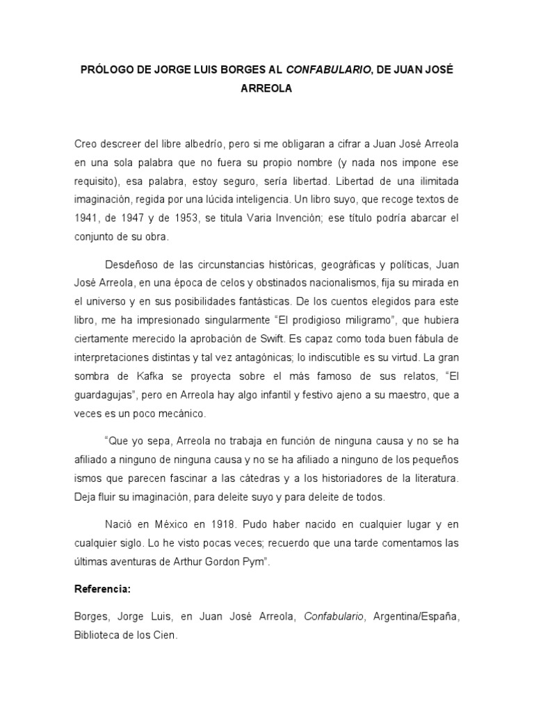 Prólogo de Borges a Confabulario | PDF