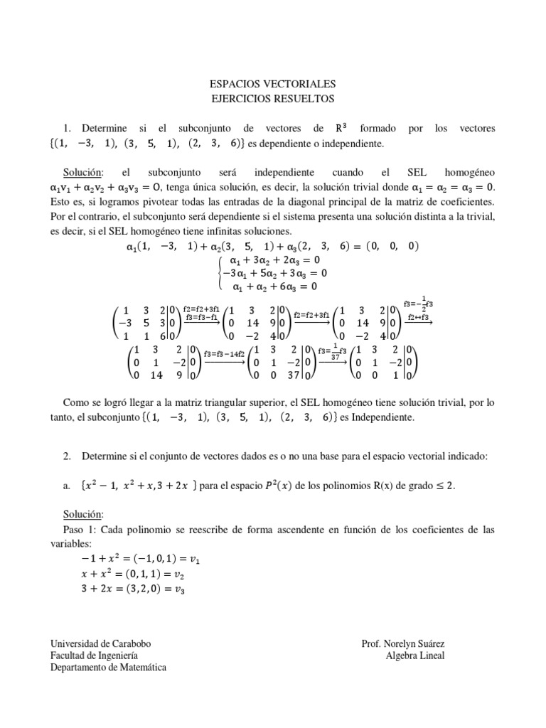 Ejercicios de Espacios Vectoriales | PDF | Espacio vectorial | Base (álgebra lineal)