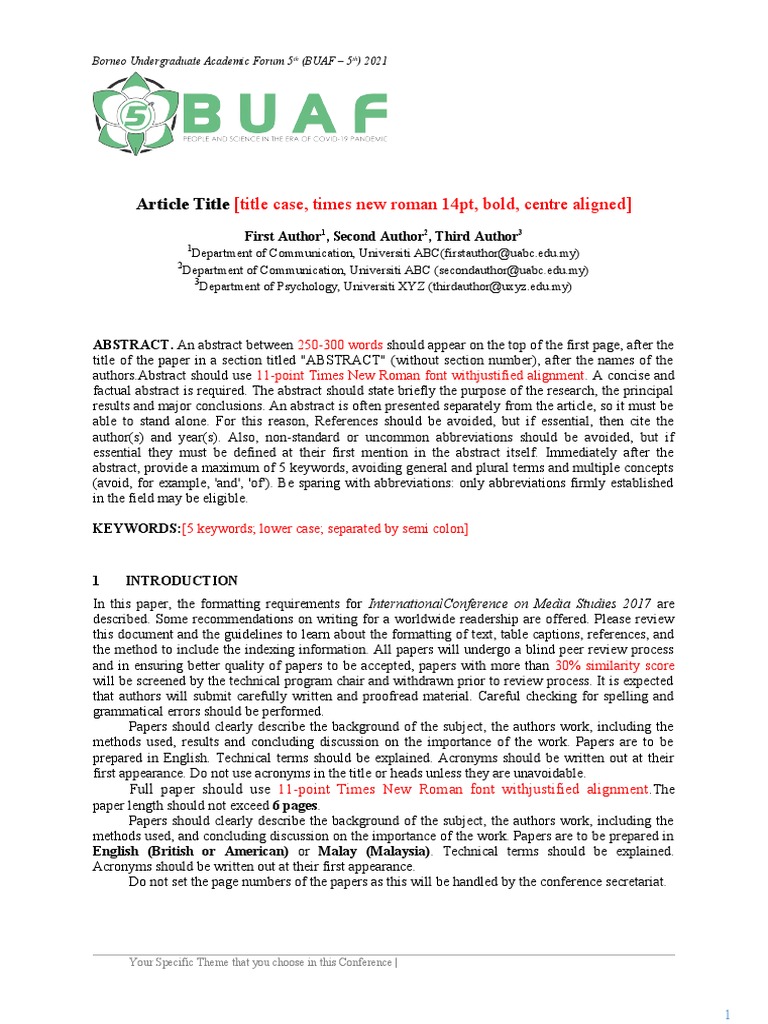 Article Title: (Title Case, Times New Roman 14pt, Bold, Centre Aligned ...