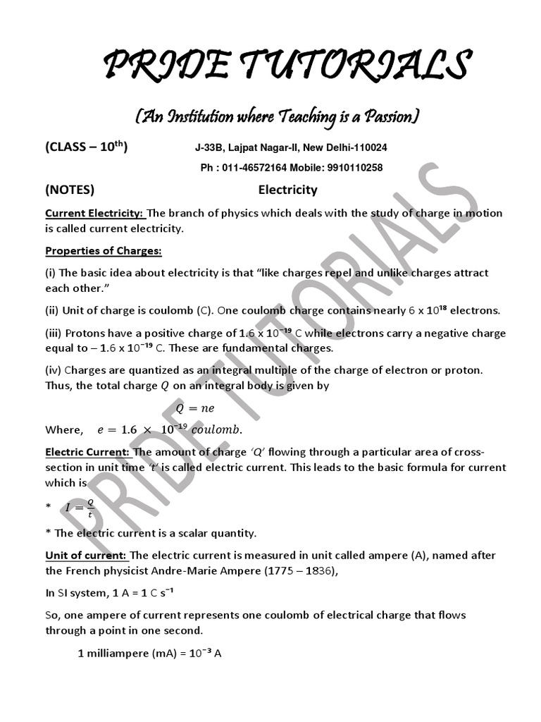 Class 10 Electricity Notes PDF | PDF | Electrical Resistance And ...