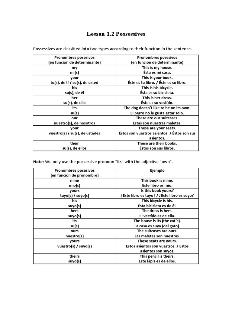 Lesson 1.2 Possessives: Possessives Are Classified Into Two Types ...
