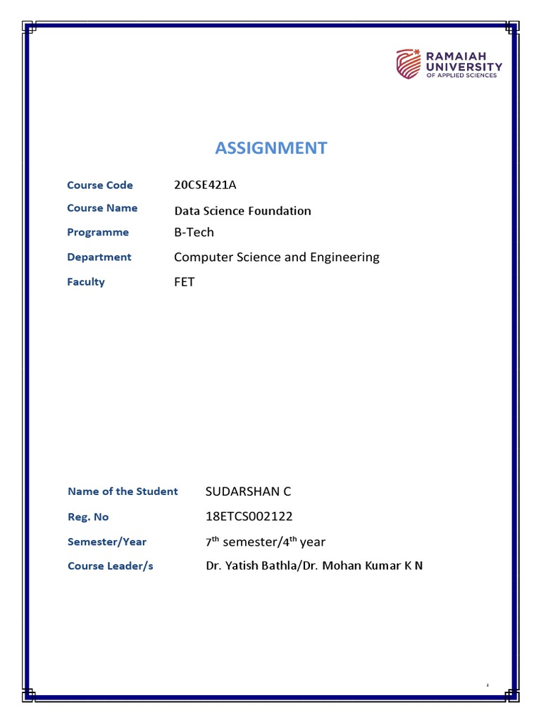 18ETCS002122 Assignment (Data Science) | PDF | Scope (Computer Science) | Namespace