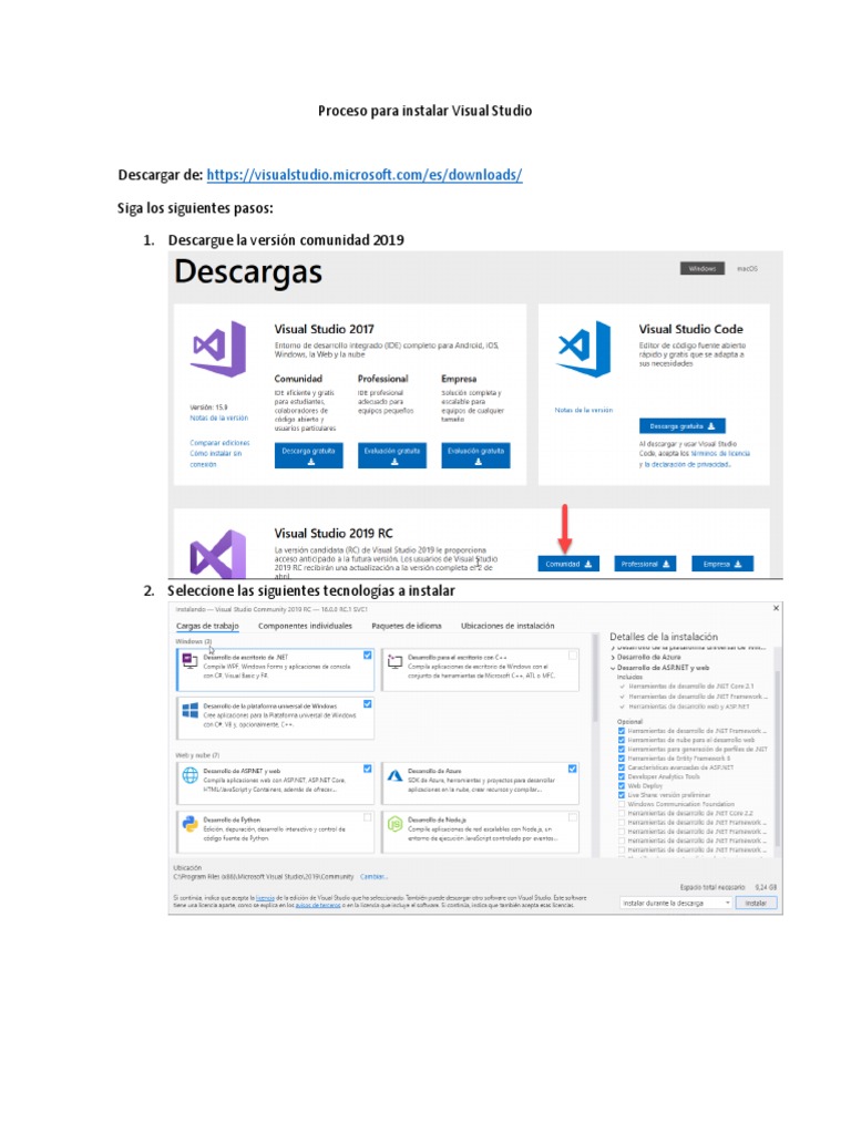 Proceso para Instalar Visual Studio | PDF